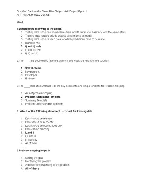 Ai Project Cycle Question Bank Download Free Pdf Artificial Neural Network Machine Learning