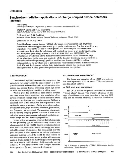 Pdf Synchrotron Radiation Applications Of Charge Coupled Device Detectors Invited