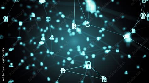 Abstract Futuristic Technology Icons Nodes Background Social Network Computer And Internet