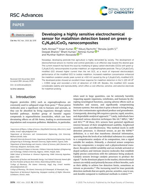 Pdf Developing A Highly Sensitive Electrochemical Sensor For Malathion Detection Based On