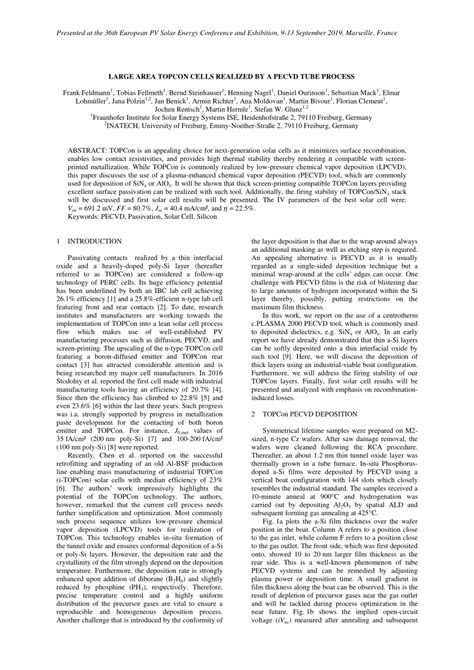 Pdf Large Area Topcon Cells Realized By A Pecvd Tube Process