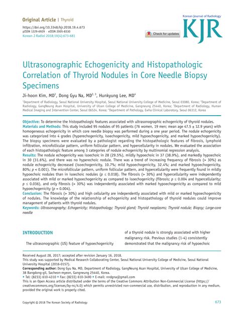 Pdf Ultrasonographic Echogenicity And Histopathologic Correlation Of Thyroid Nodules In Core