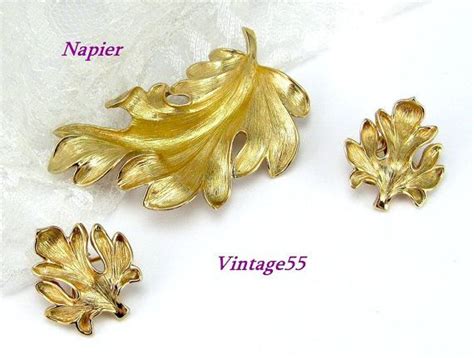 Napier Brooch Oak Leaf Set Earrings Vintage Etsy