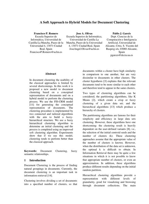 Pdf A Soft Approach To Hybrid Models For Document Clustering