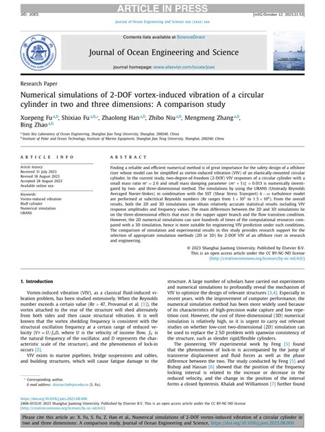 Pdf Numerical Simulations Of 2 Dof Vortex Induced Vibration Of A