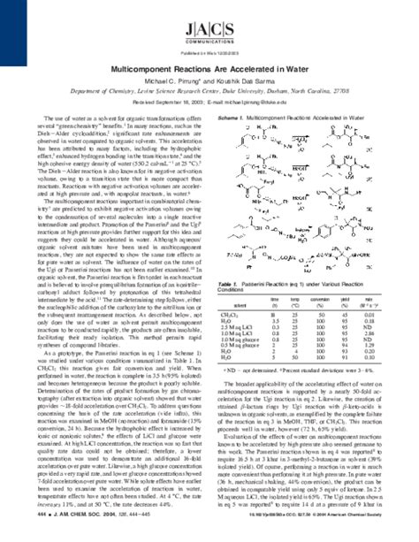 Pdf Multicomponent Reactions Are Accelerated In Water