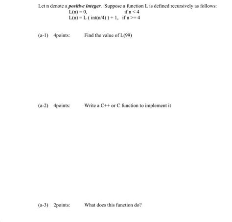 solved let n denote a positive integer suppose a function l