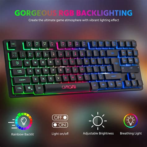 Chonchow Wireless Led Keyboard Rechargeable 87 Key Rgb Led Backlit Wi
