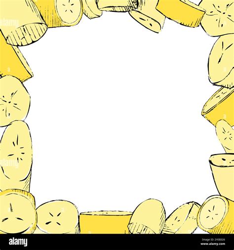 Square Frame With Graphic Bananas Slices In The Peel On The Background Vector Illustration