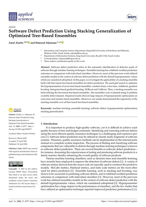 Pdf Software Defect Prediction Using Stacking Generalization Of Optimized Tree Based Ensembles