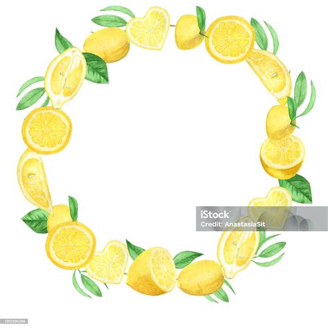 레몬 옐로우 수채화 일러스트 프레임 테두리 엽서 수분이 많은 노란 레몬 여름 과일 테두리 엽서 개체 그룹에 대한 스톡 벡터 아트 및 기타 이미지 Istock