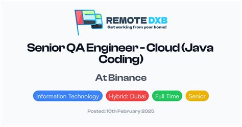 senior qa engineer cloud java coding at binance remote dxb