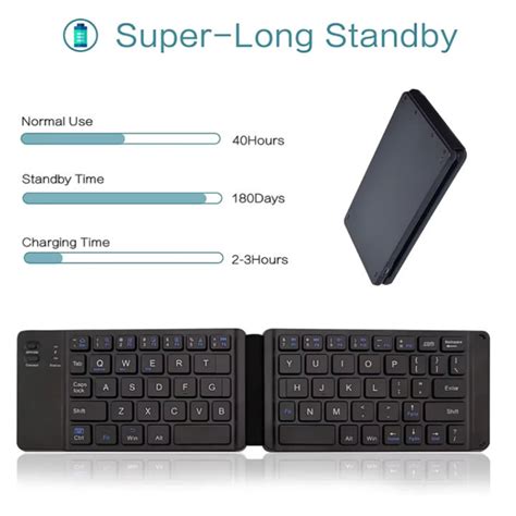 Portable Wireless Keyboard Rechargeable Full Size Ultra Slim Folding Keyboard Compatible 3