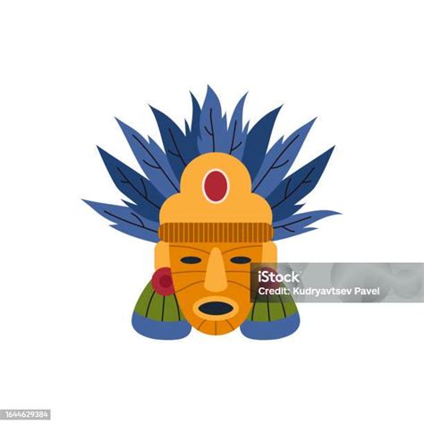 깃털로 장식된 마야 아이돌 마스크 아즈텍 토템 얼굴 종교 상징 부족 전사 마스크 벡터 일러스트레이션 0명에 대한 스톡 벡터 아트 및 기타 이미지 Istock
