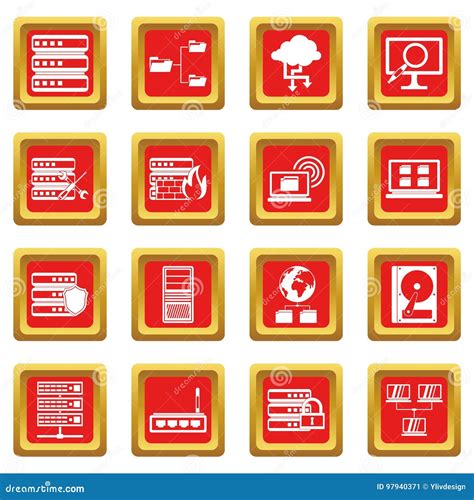 Big Data Icons Set Red Stock Vector Illustration Of Filter 97940371