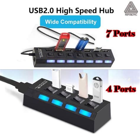 Usb Hub 4 Port 7 Port Usb 2 0 Adapter Powered Splitter Converter Expander For Pc Computer