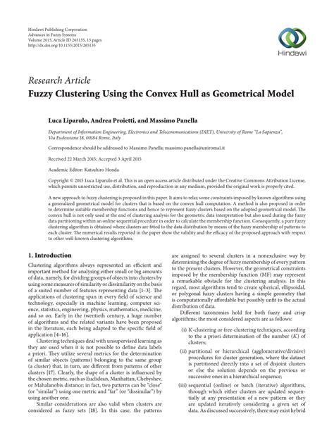 Pdf Fuzzy Clustering Using The Convex Hull As Geometrical Model