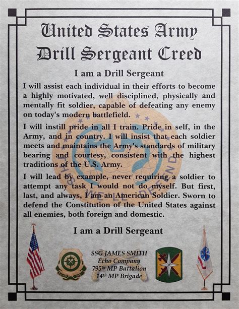 Nice Or Better U S Army Drill Sergeant Creed Personalized With Coin