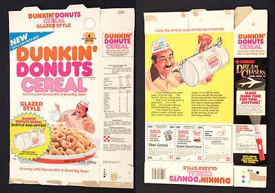 Old Vintage 1988 1980s Ralston Dunkin Donuts Cereal Box Duffle Bag 80
