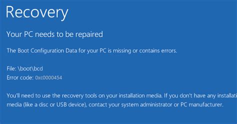 0xc0000454 Boot Configuration Data For Pc Is Missing Or Contains Errors