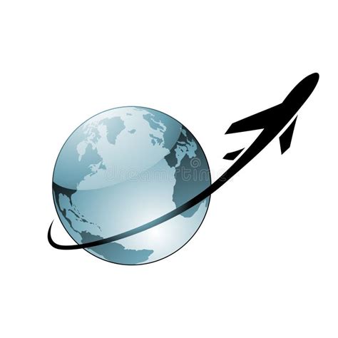 Airplane Flying Around A Grey Glossy Globe Stock Vector Illustration