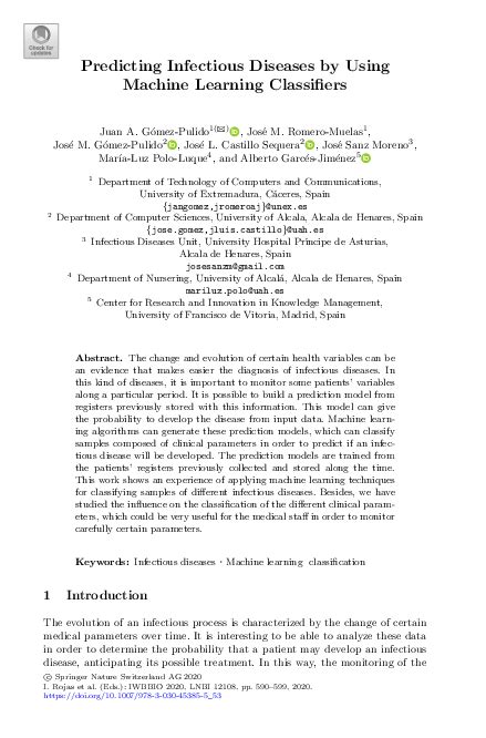 Pdf Predicting Infectious Diseases By Using Machine Learning Classifiers