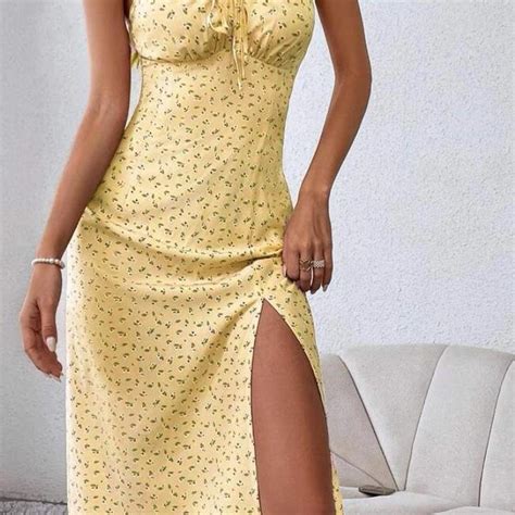 Yellow Floral Dress Size S Depop