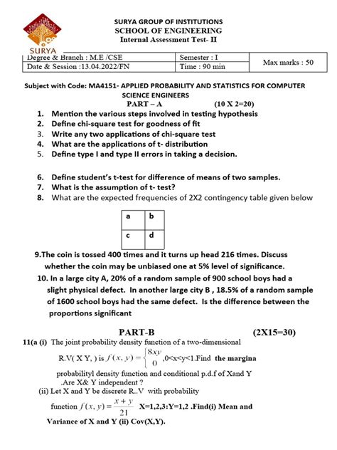 M E Iat 2 Cse 2023 Pdf Chi Squared Test Probability Theory