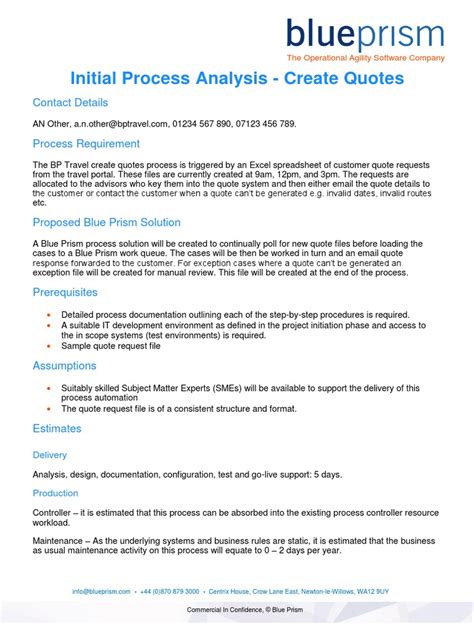 Blueprism Initial Process Analysis Ipa Sample Pdf Business