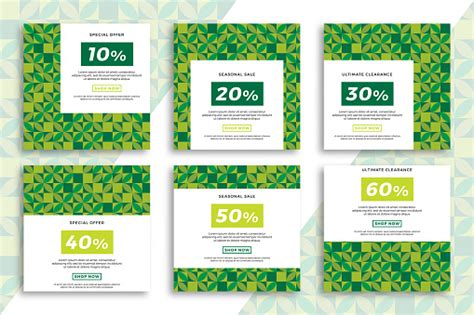 기하학적 패턴의 현대 사각형 광고 웹 배너 템플릿 우아한 판매 및 할인 프로모션 배경 자연 녹색 색상의 소셜 미디어 깨끗하고