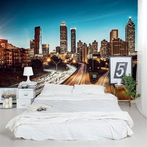 Atlanta City Lights Skyline Wall Decal Cityscape Wallpaper