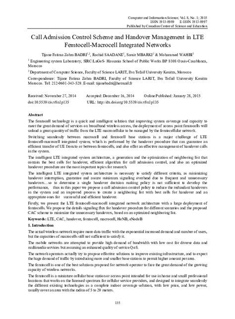 Pdf Call Admission Control Scheme And Handover Management In Lte