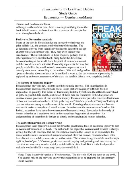 Freakonomics By Levitt And Dubner Study Guide Economics Lecture