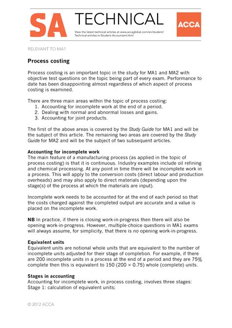 Process Costing Notes For Reference RELEVANT TO MA Process Costing Process Costing Is An