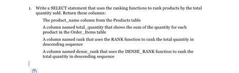 solved write a select statement that uses the ranking