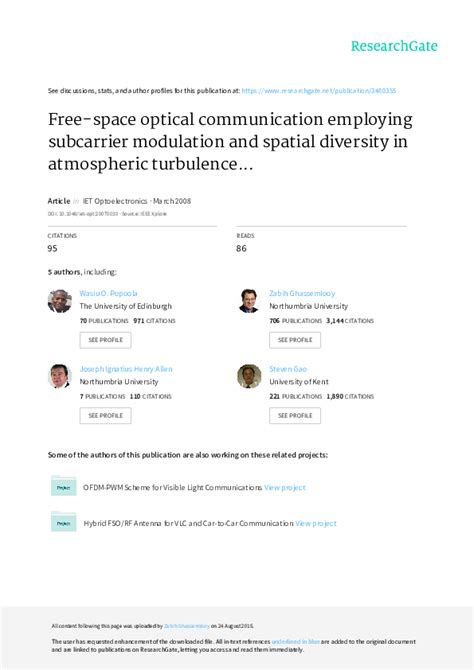 Pdf Free Space Optical Communication Employing Subcarrier Modulation And Spatial Diversity In