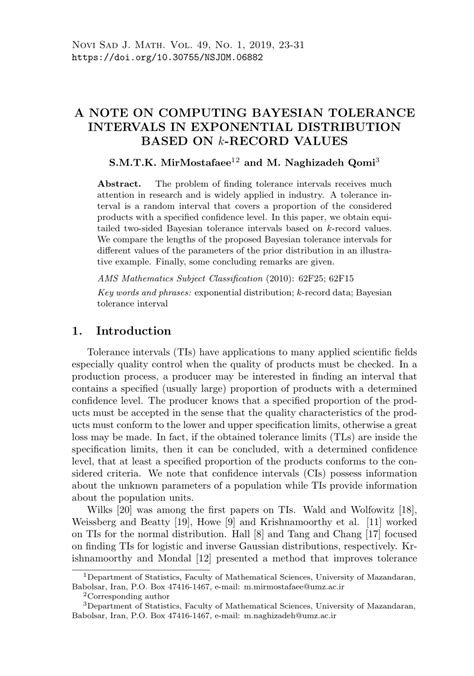 Pdf A Note On Computing Bayesian Tolerance Intervals In Exponential