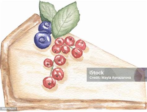 수채화 손으로 그린 치즈케이크 슬라이스 딸기 그림 달콤한 파이 클립아트 과일에 대한 스톡 벡터 아트 및 기타 이미지 과일 과일 케이크 달콤한 음식 Istock