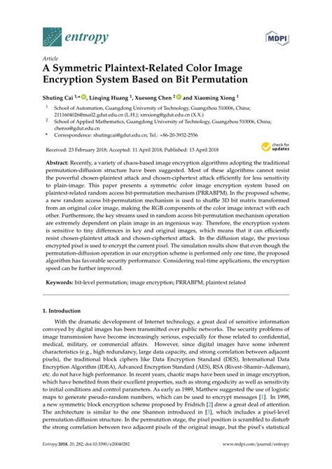 Pdf A Symmetric Plaintext Related Color Image Encryption System Based