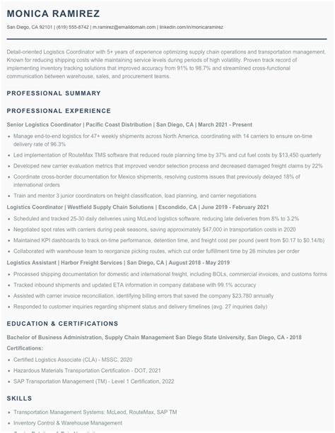Logistics Coordinator Resume Examples And Templates 2025 Resume Ai