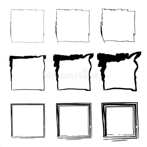 Set Of Grunge Square Black Square Shape Borders Vector Borders Grunge Template Set Stock