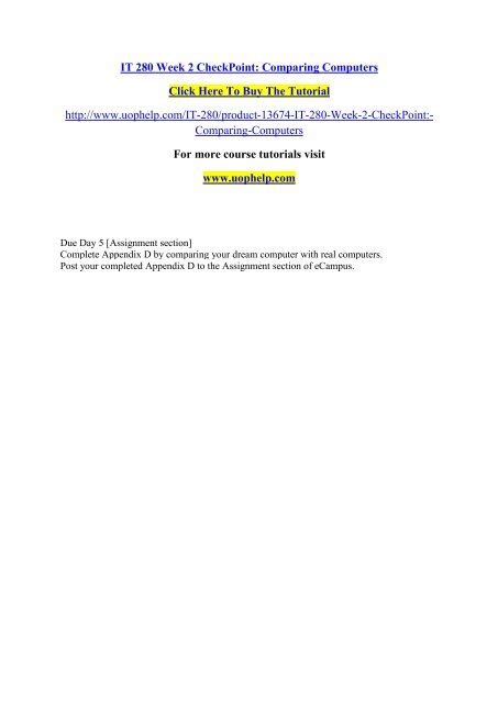 It 280 Week 2 Checkpoint Comparing Computersuophelp