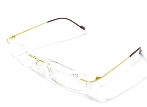 Gold Rimless Frameless Rectangle Reading Glasses For Men Women