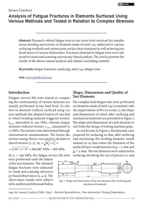 Analysis Of Fatigue Fractures In Elements Surfaced Using Various