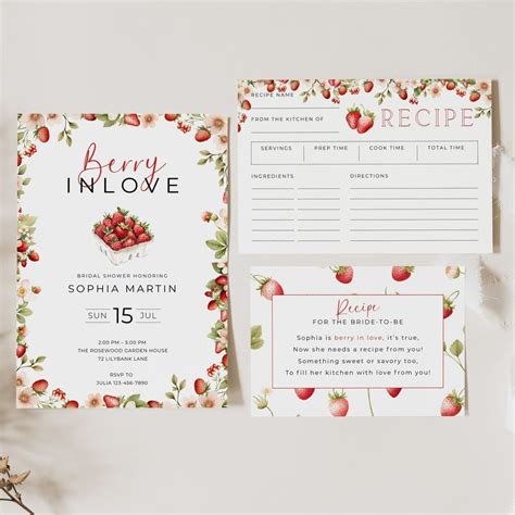 Berry In Love Bridal Shower Bundle Berry Sweet Recipe Request Card