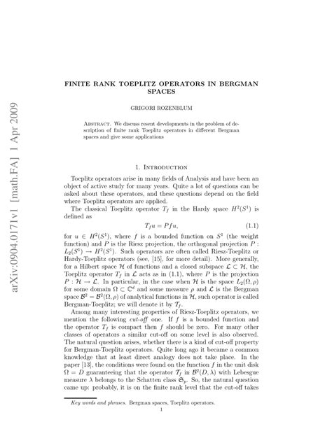 Pdf Finite Rank Toeplitz Operators In The Bergman Space