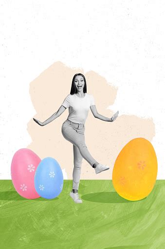 3d 사진 콜라주 트렌드 스케치 템플릿 삽화 젊은 여자 댄스 야외에서 행복 미소 봄 휴일 기독교 잔치 계절의 날 30 34세에 대한 스톡 사진 및 기타 이미지 Istock