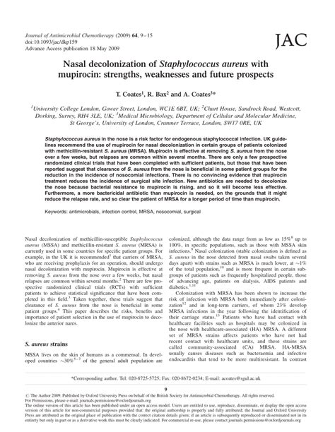 Pdf Nasal Decolonization Of Staphylococcus Aureus With Mupirocin