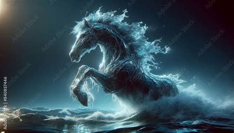 Mystical Water Horse Rising From Ocean Depths A Digital Artwork Of A