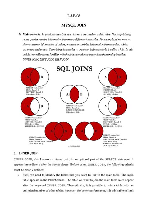 LAB08 Mysql No Description LAB 08 MYSQL JOIN Main Contents In Previous Exercises Queries